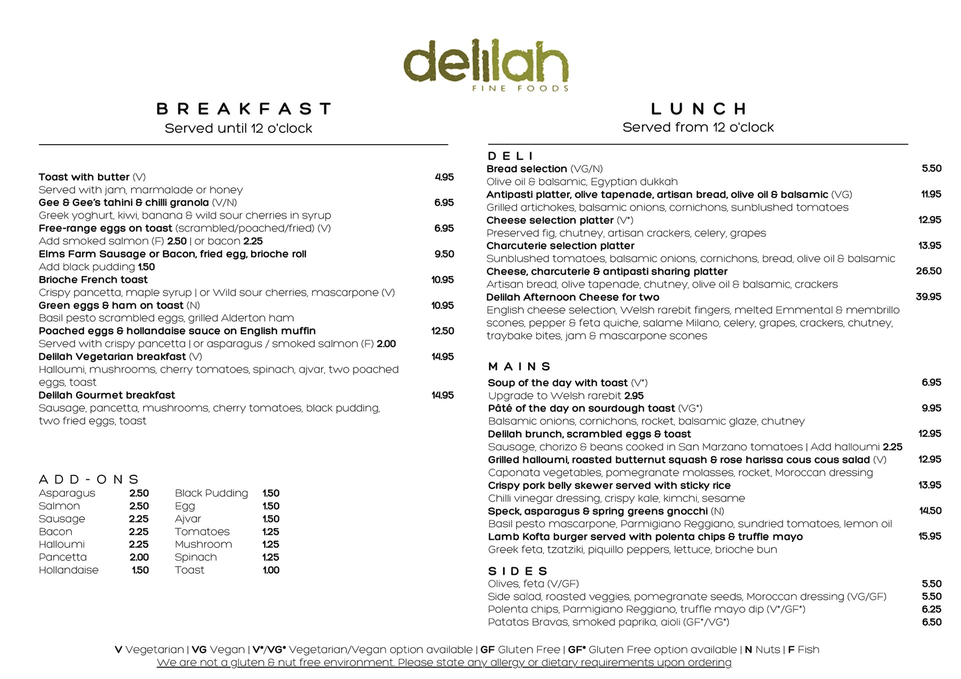 Delilah Nottingham Menu | Café & Deli Menu – Delilah Fine Foods