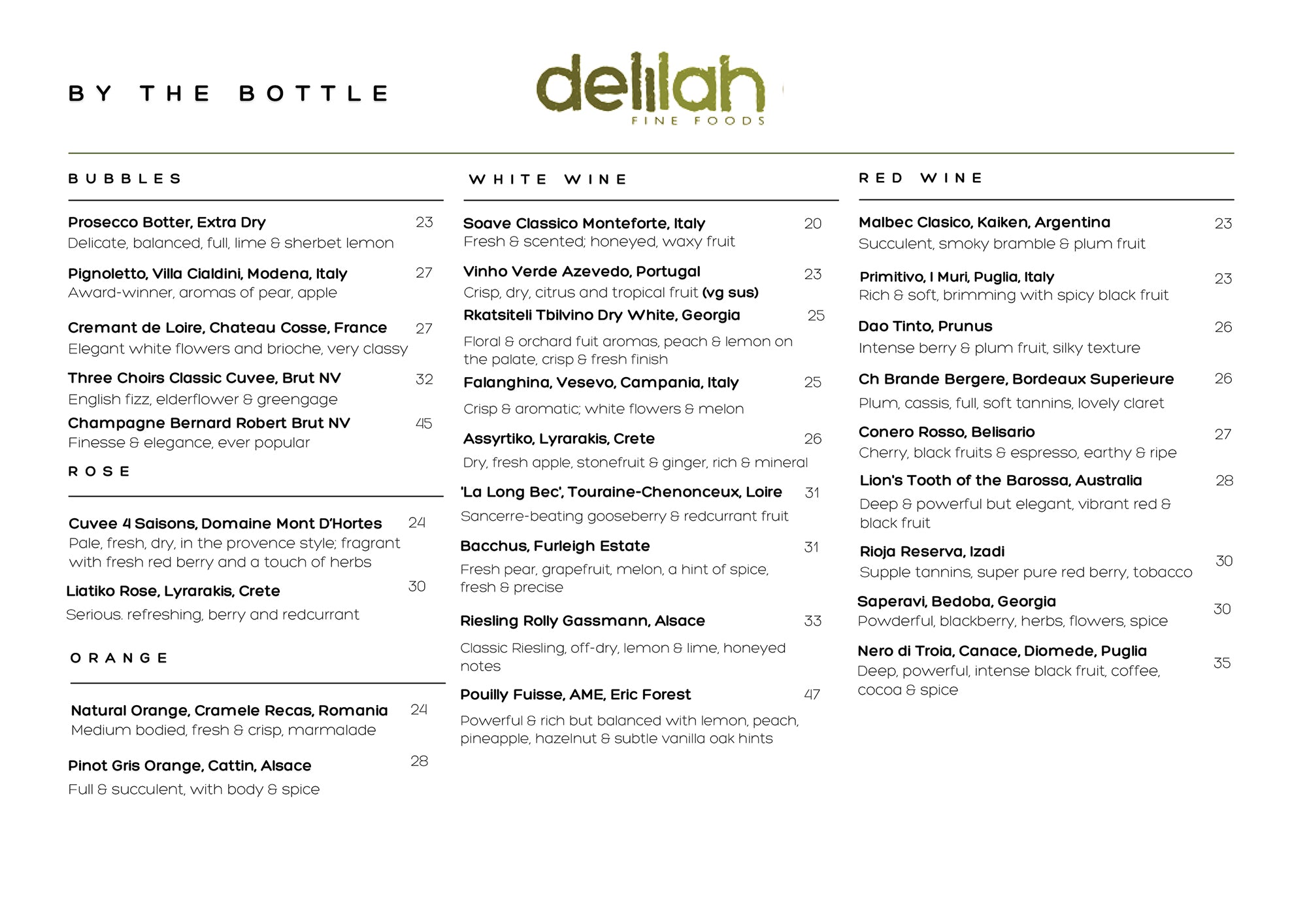 Delilah Nottingham Menu | Café & Deli Menu – Delilah Fine Foods